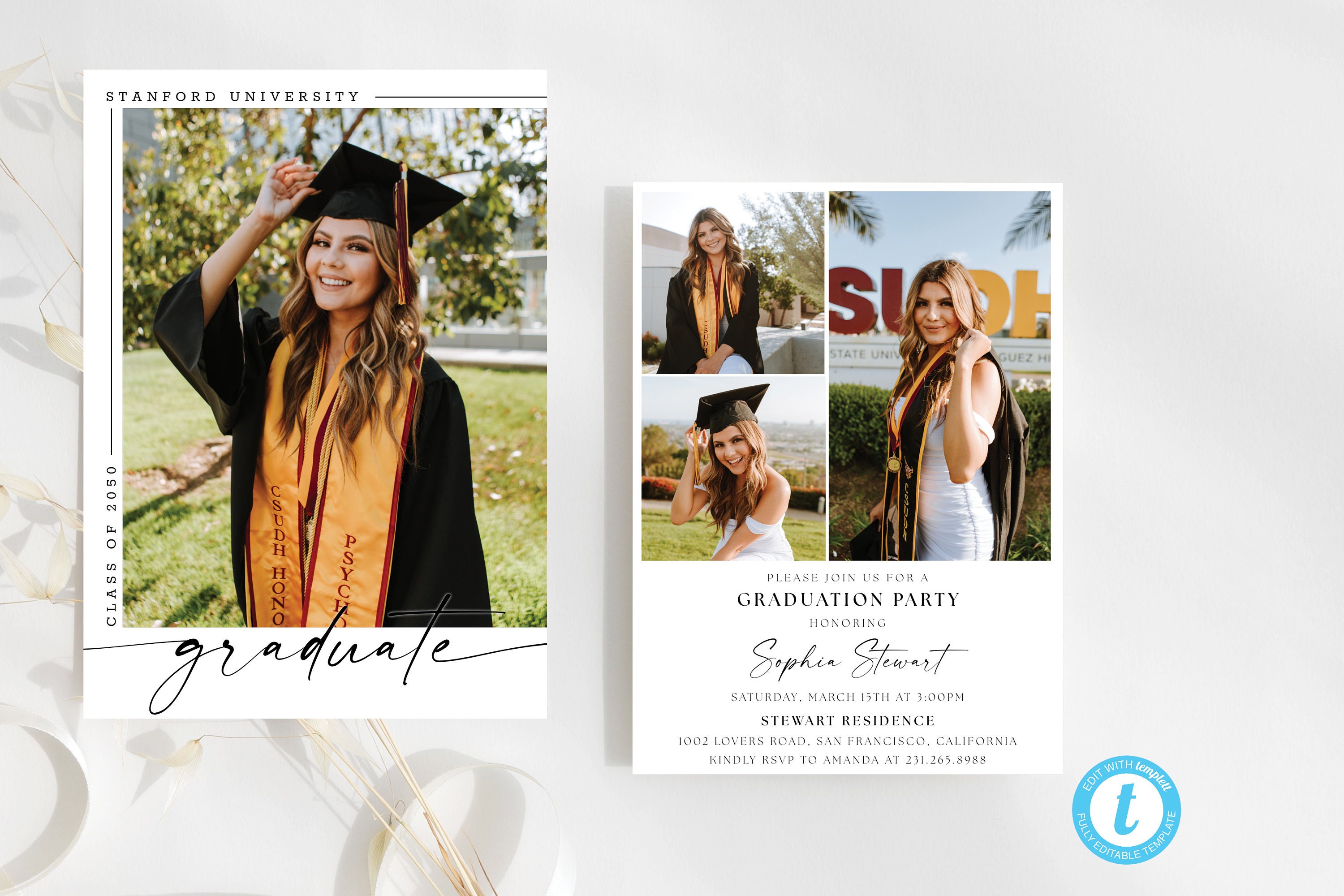 Minimalist Graduation Party With Photo Invitation, Modern Graduation ...
