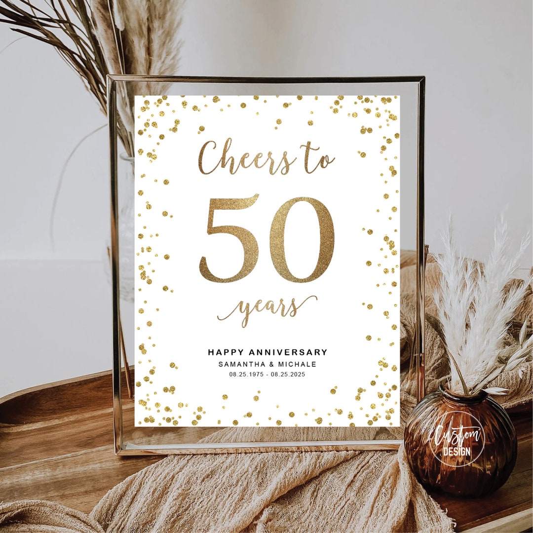 Modern Cheers to 50 Years Sign, Minimalist Wedding Anniversary, Gold ...
