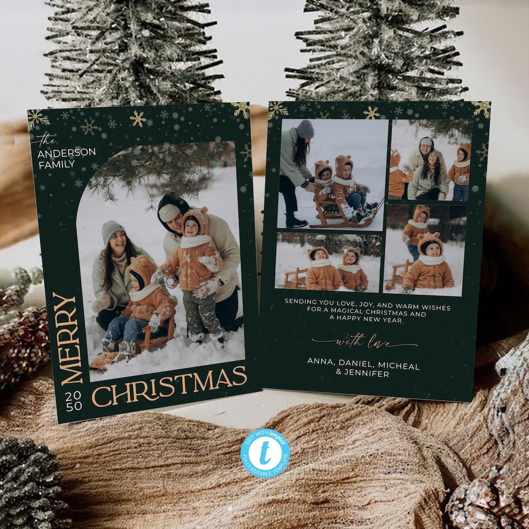 Modern Christmas Photo Collage Card, Editable Template, Family Photo ...
