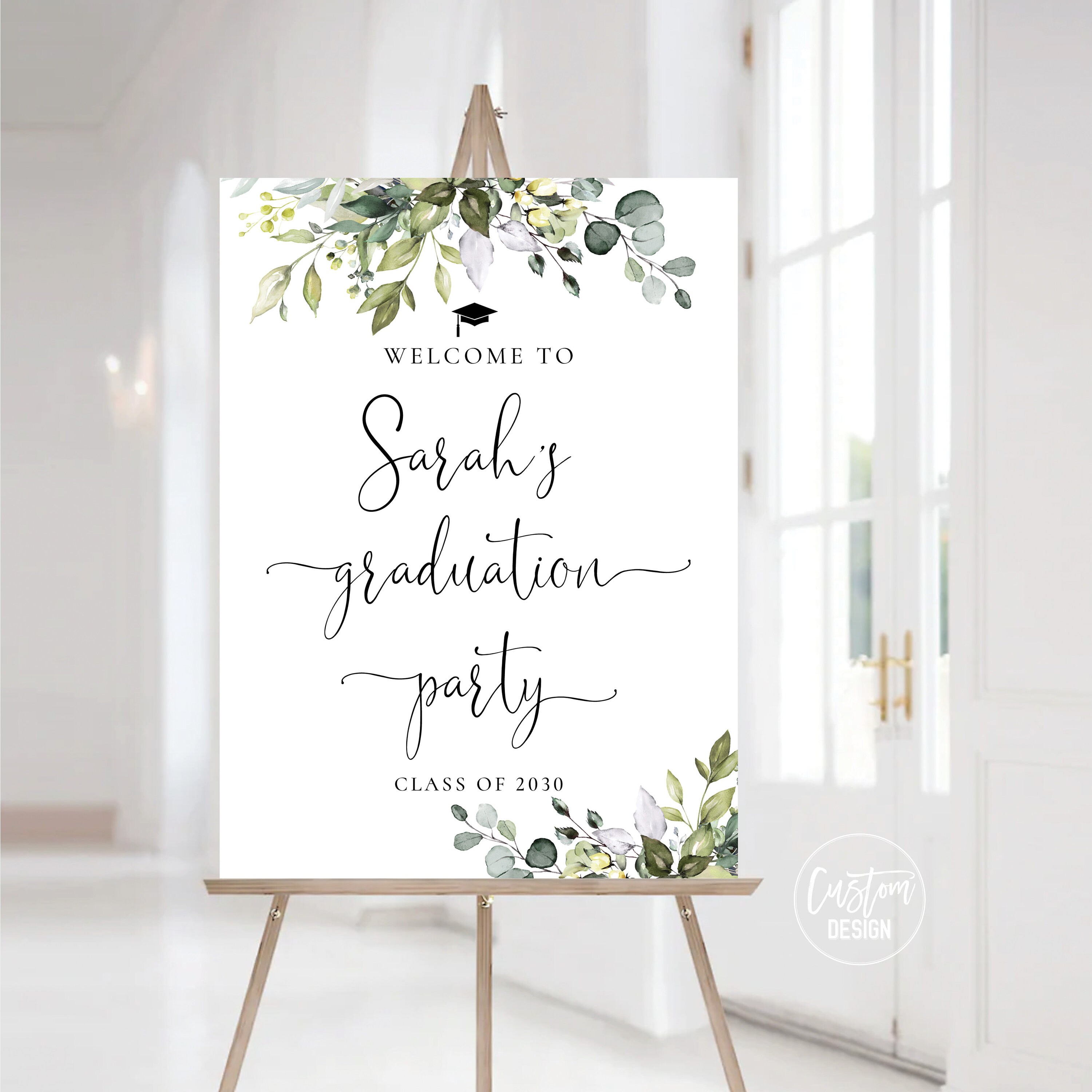 Greenery Graduation Party Welcome Sign, Grad Party Sign, Graduation ...