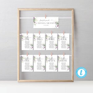 Greenery Purple Hanging Seating Chart Wedding Template, Green Lavender ...