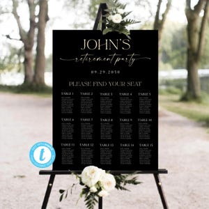 Minimalist Retirement Party Seating Chart Template, Black and Gold ...