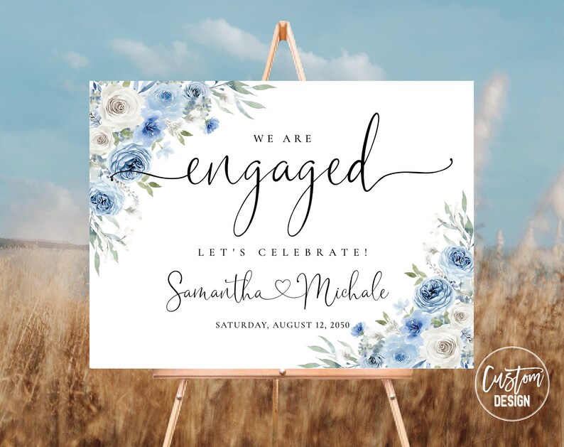 Dusty Blue Ivory We Are Engaged Sign, Bohemian Engagement Party Sign ...