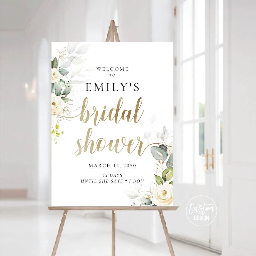 White Rose Bridal Shower Welcome Sign, White Rose Bridal Brunch Welcome ...