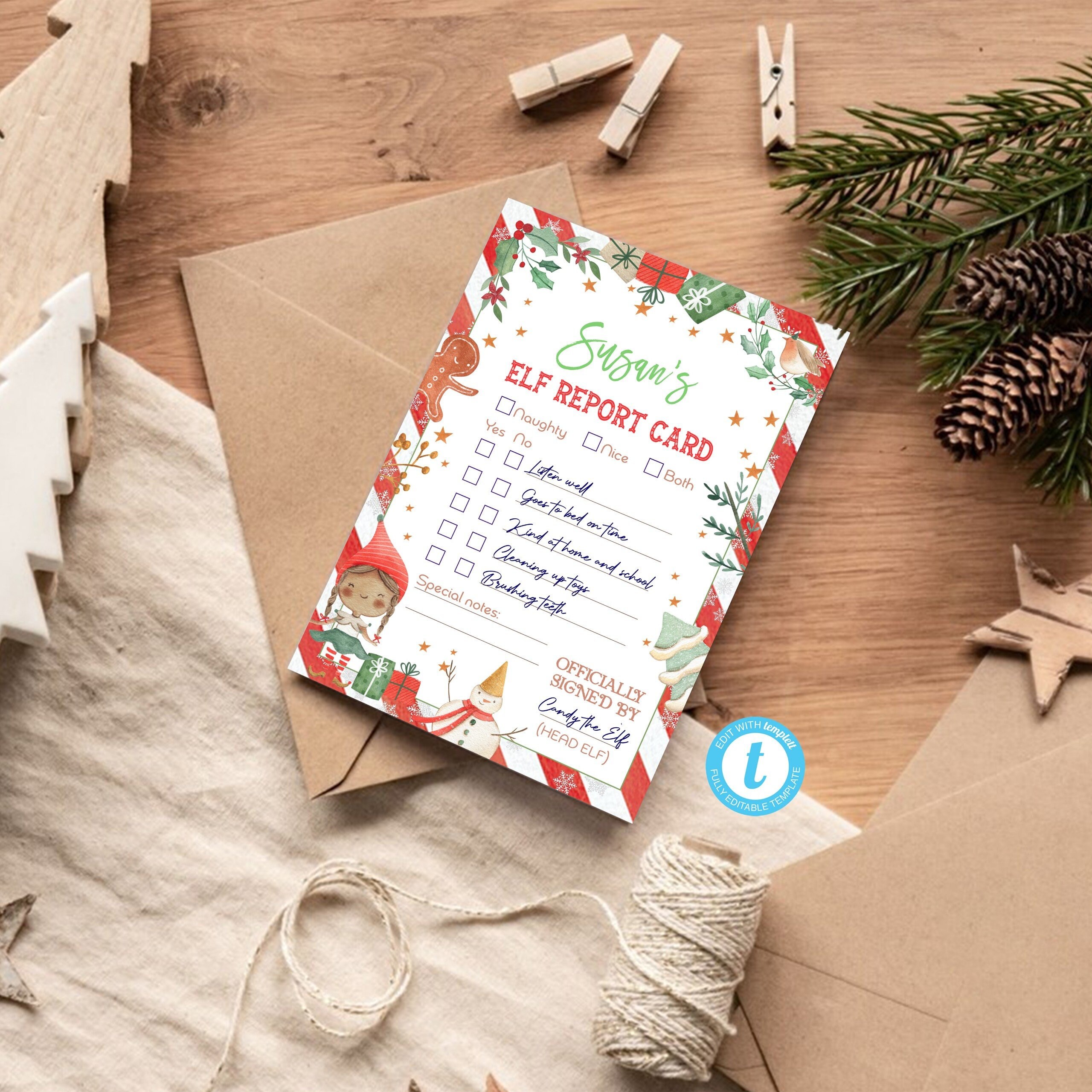 Christmas Elf Report Card Template, Girl Elf Report Card Editable, Elf ...
