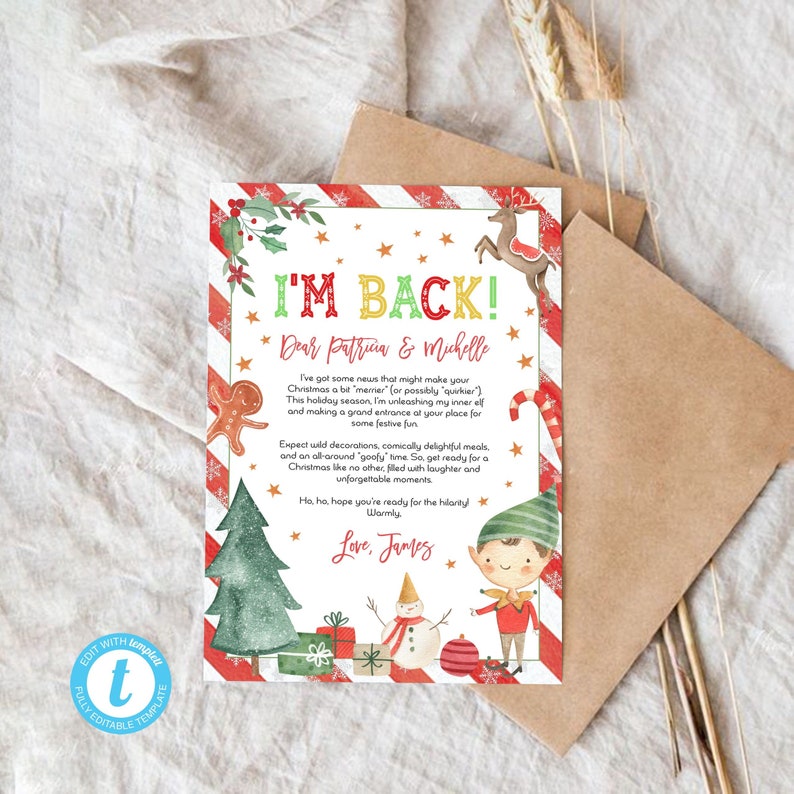 Boy Elf Arrival Letter Template, Christmas Elf I'm Back, Elf Arrival ...