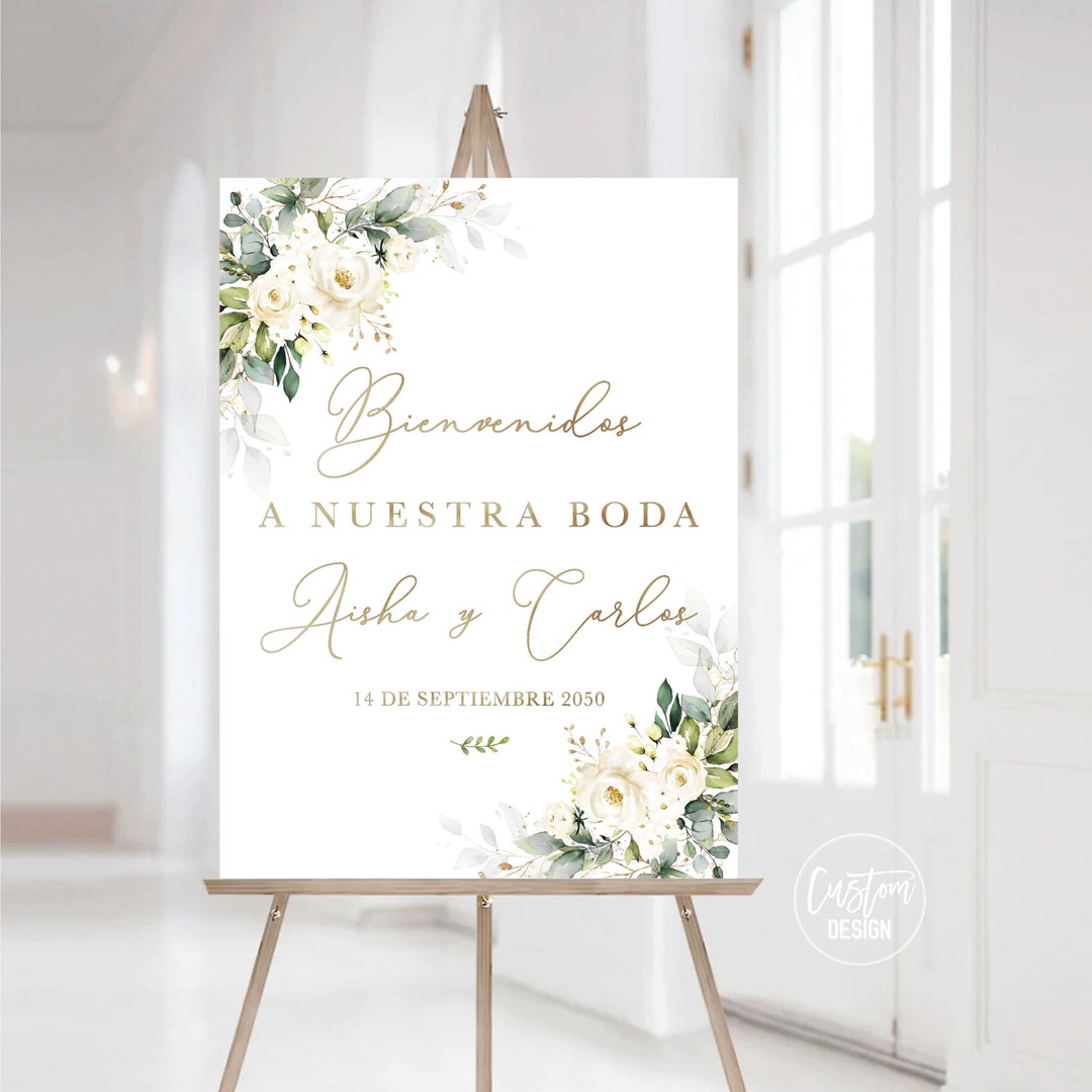 White Flowers Bienvenidos A Nuestra Boda Welcome Sign, Printable ...