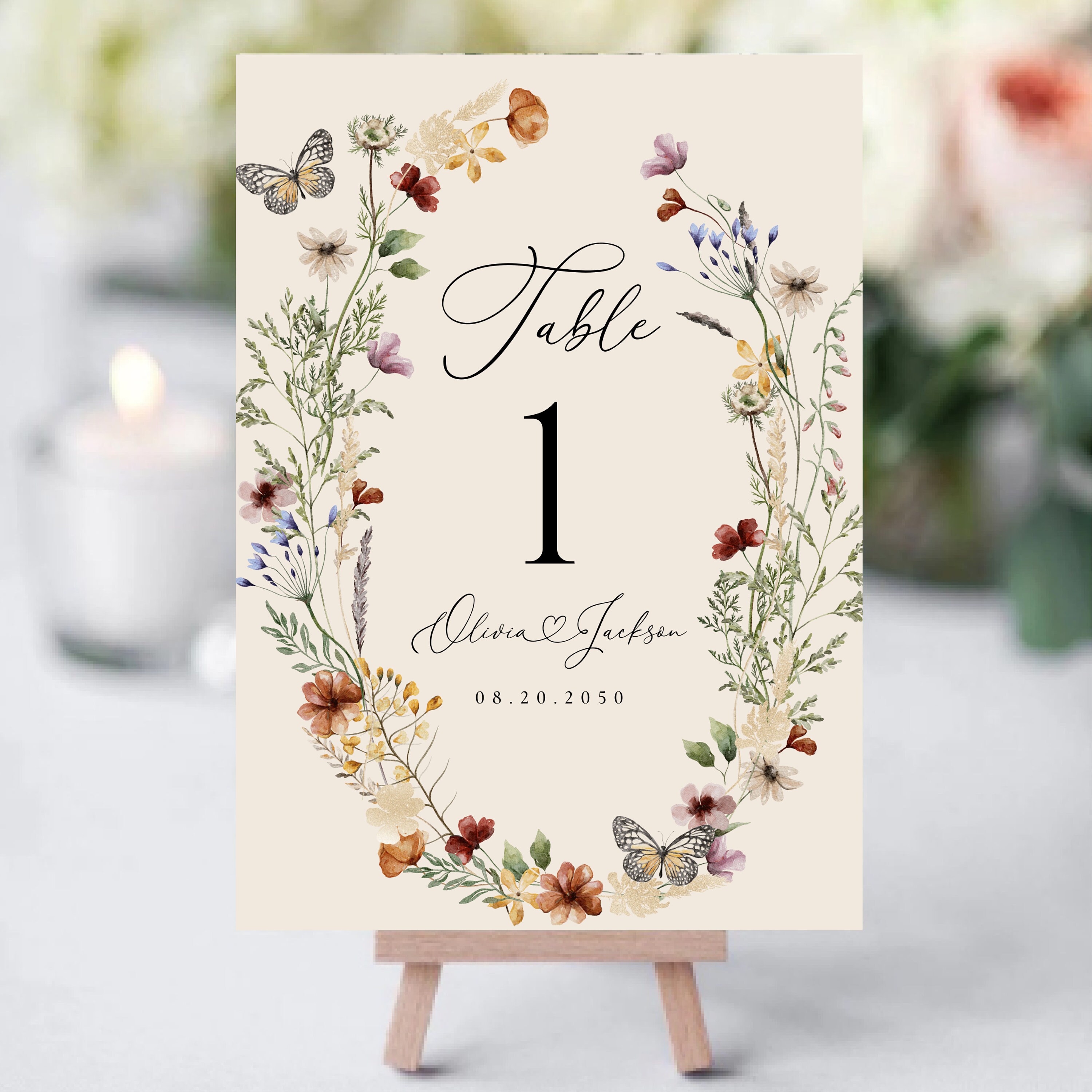 Boho Wildflowers Wedding Table Number Template, Tiny Floral Table ...