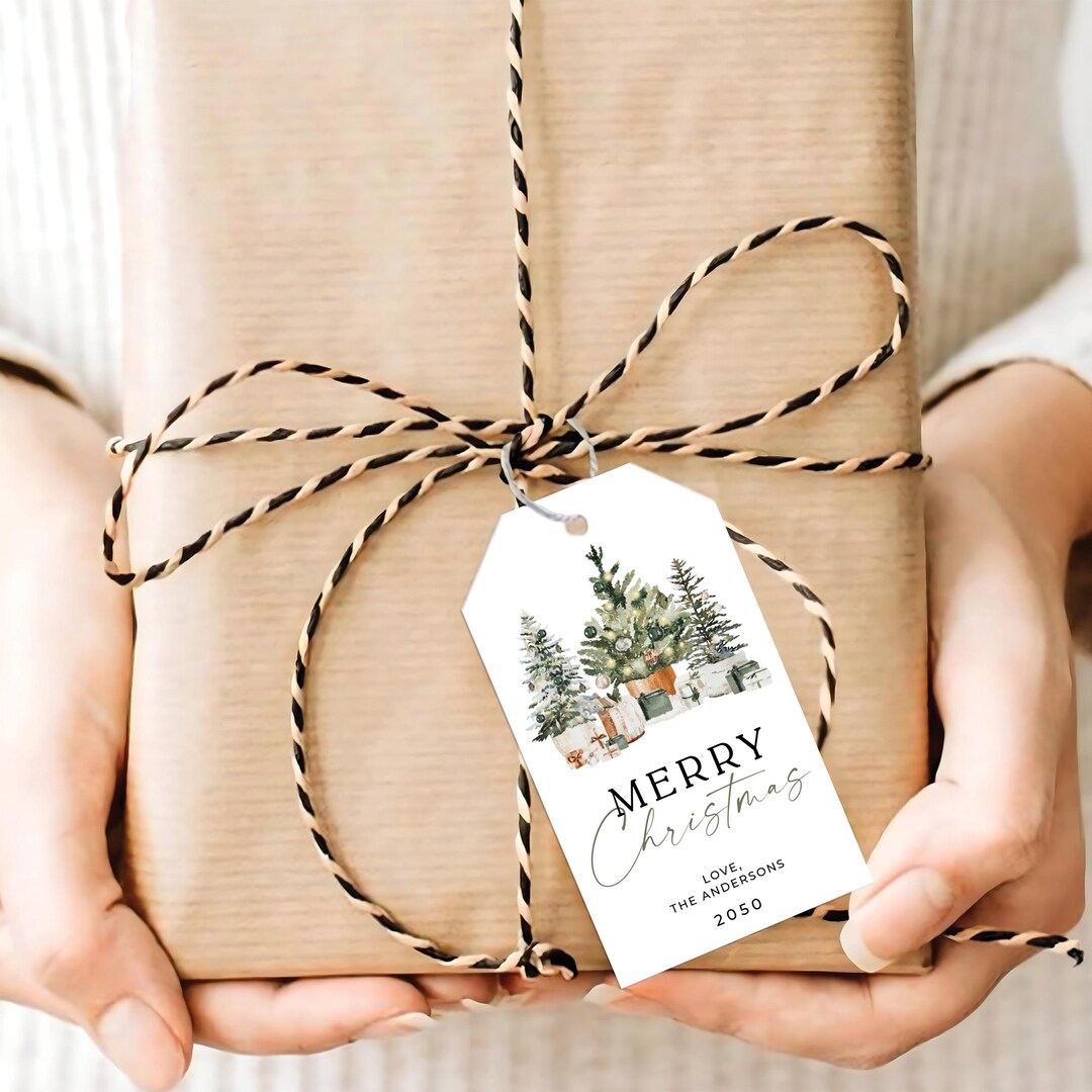 Christmas Gift Tags, Editable Template, Watercolor Tree Design (digital ...