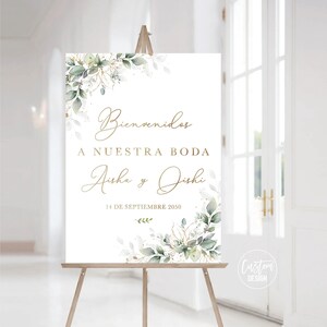 Custom Design, Greenery Bienvenidos A Nuestra Boda Sign, Spanish ...