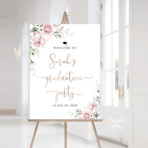 Greenery Blush Pink Roses Graduation Party Welcome Sign, Graduation ...