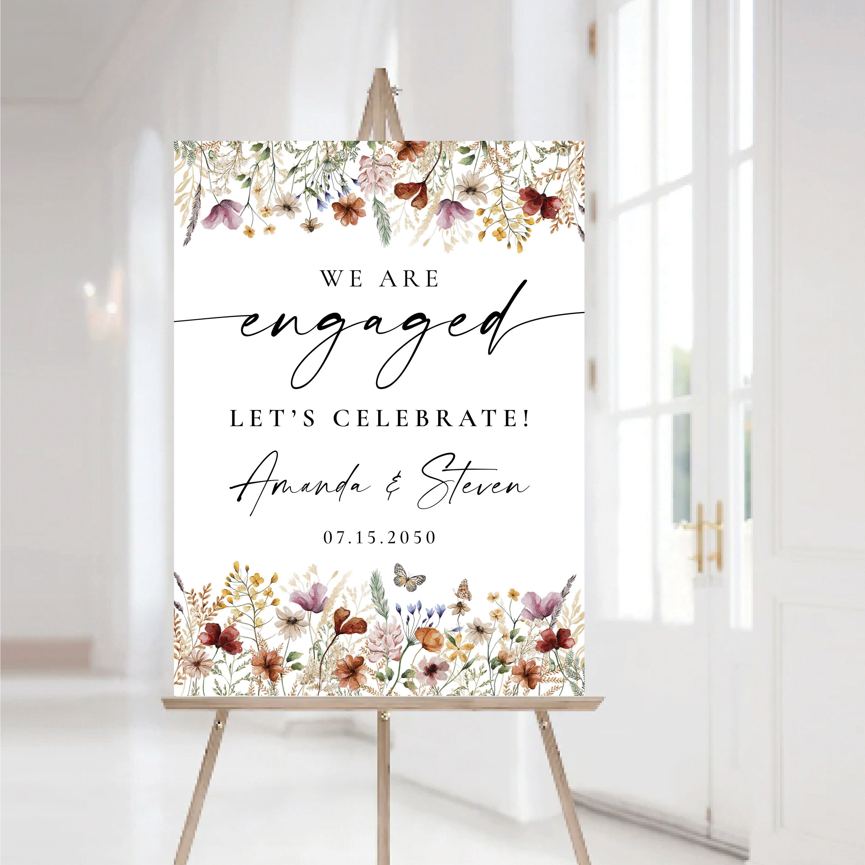 Wildflowers We Are Engaged Welcome Sign, Tiny Floral Engagement Party ...