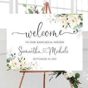 White Rose Rehearsal Dinner Welcome Sign, the Night Before Welcome Sign ...
