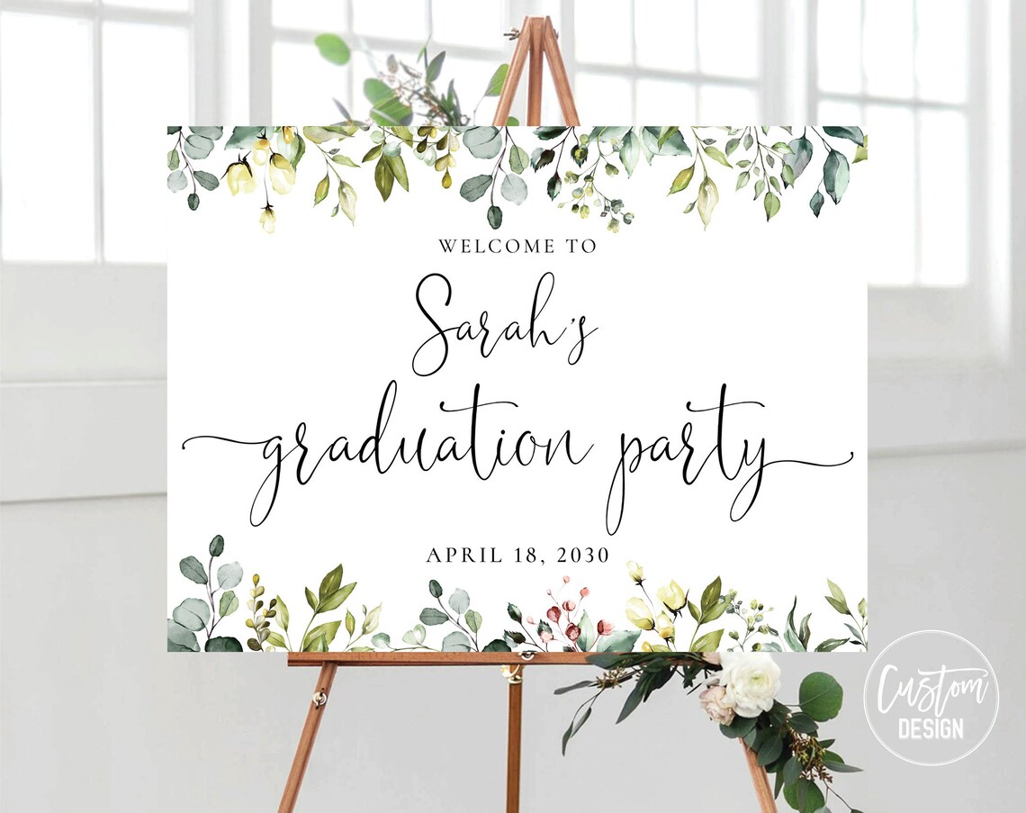 Greenery Graduation Party Welcome Sign, Eucalyptus Grad Decor (digital ...