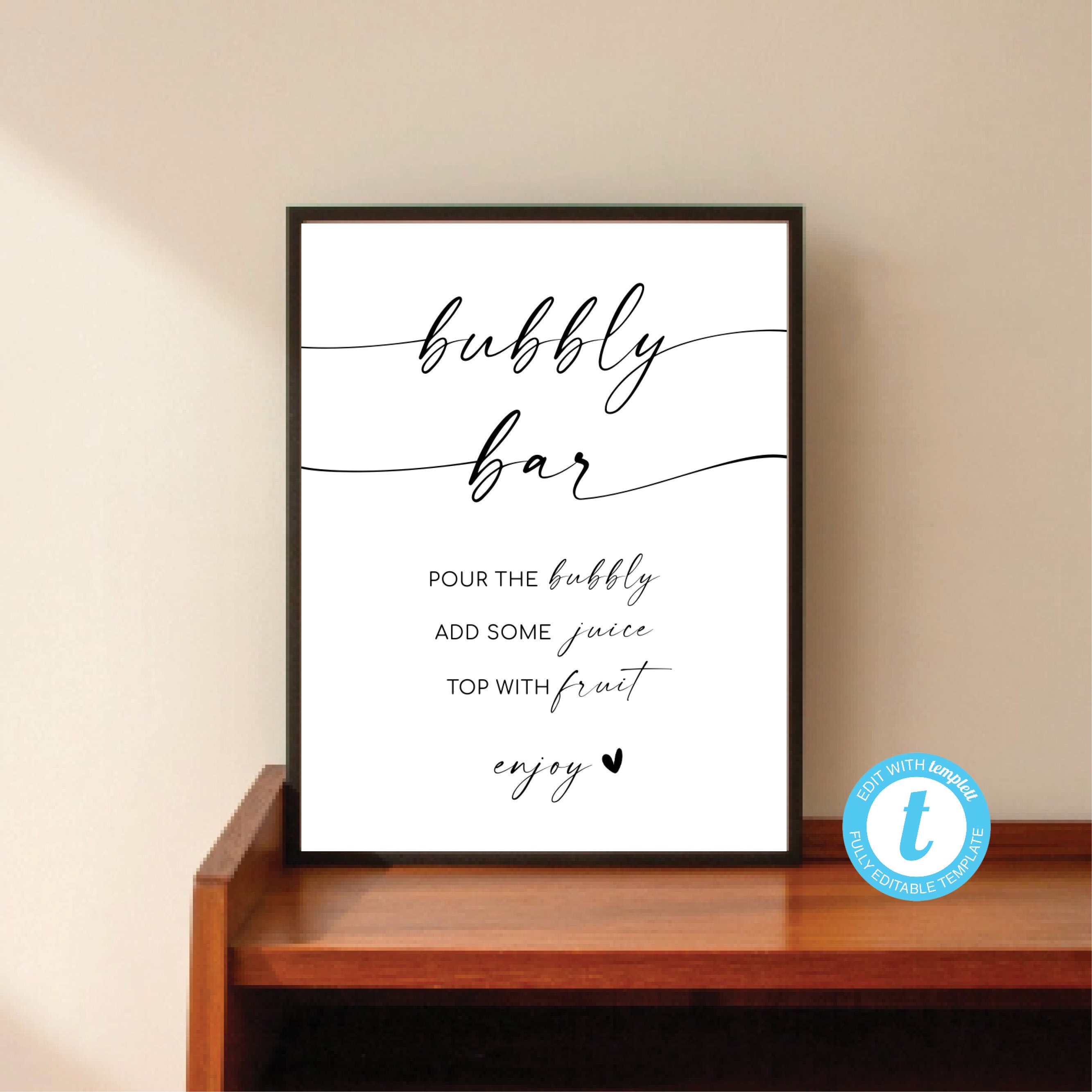 Minimalist Bubbly Bar Sign, Modern Bubbly Bar Sign, Bridal Shower ...