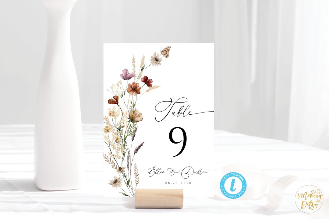 Wildflowers Wedding Table Number Template, Tiny Floral Table Numbers ...
