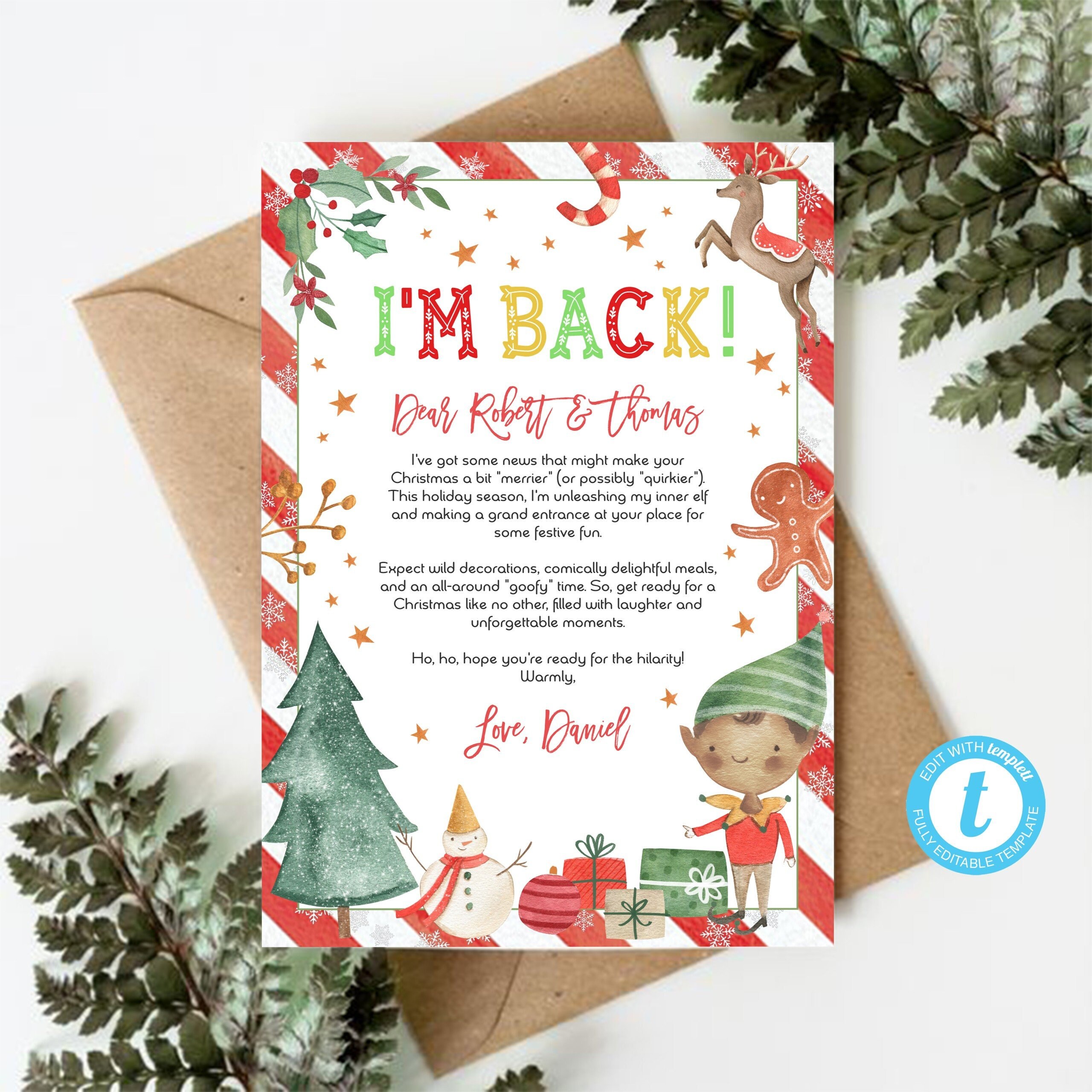 Boy Elf Arrival Letter Template Christmas Elf I'm Back - Etsy