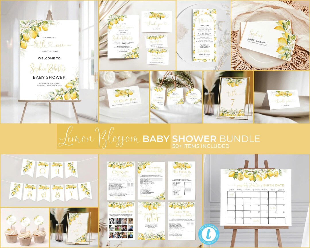 Lemon Baby Shower Mega Bundle Template, Greenery Citrus Baby Shower ...