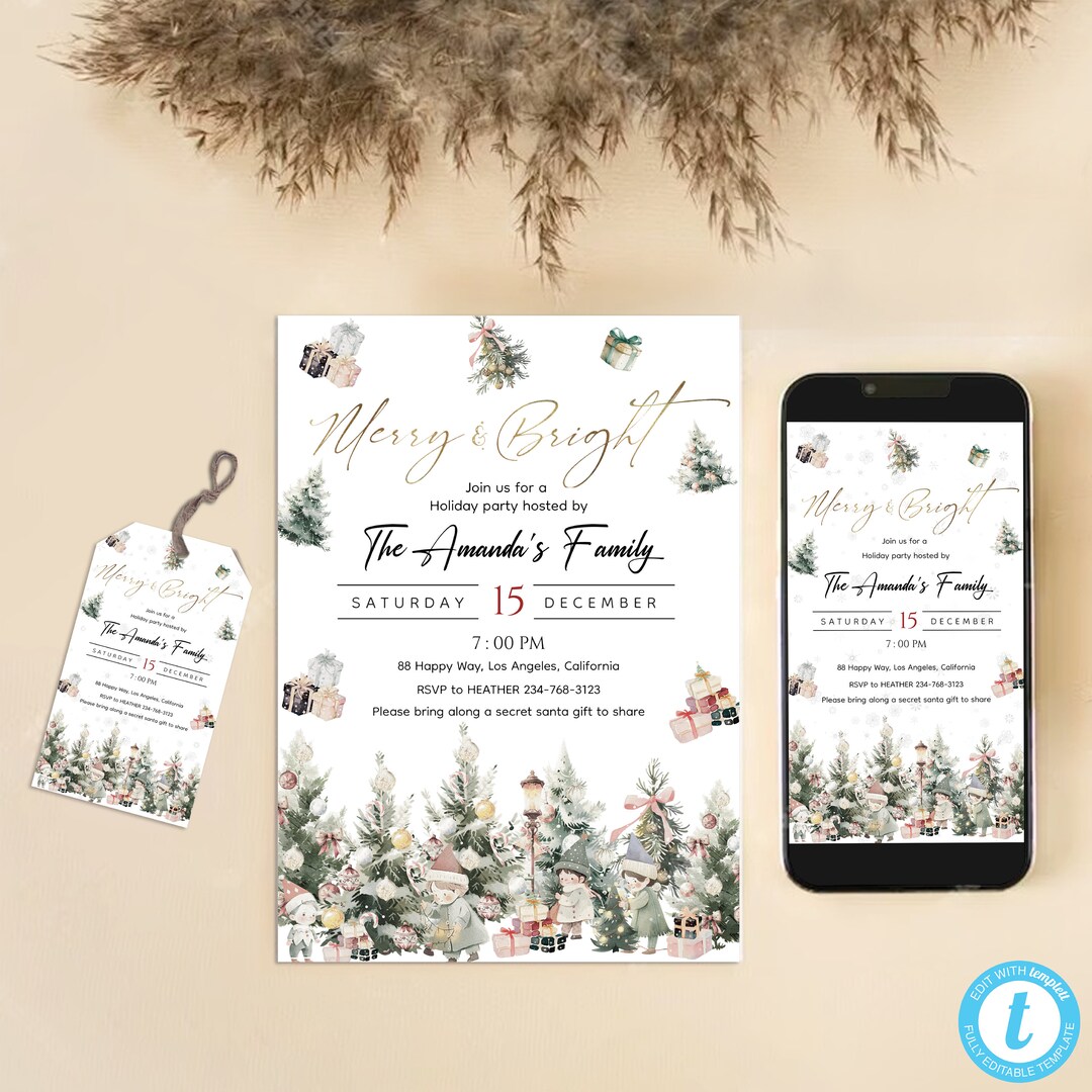 Bundle Christmas & Bright Party Invitation, Christmas Electronic Invite ...