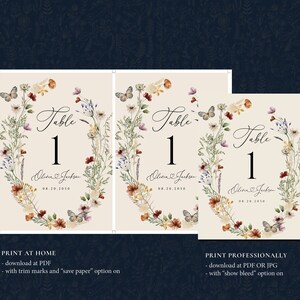 Boho Wildflowers Wedding Table Number Template, Tiny Floral Table ...