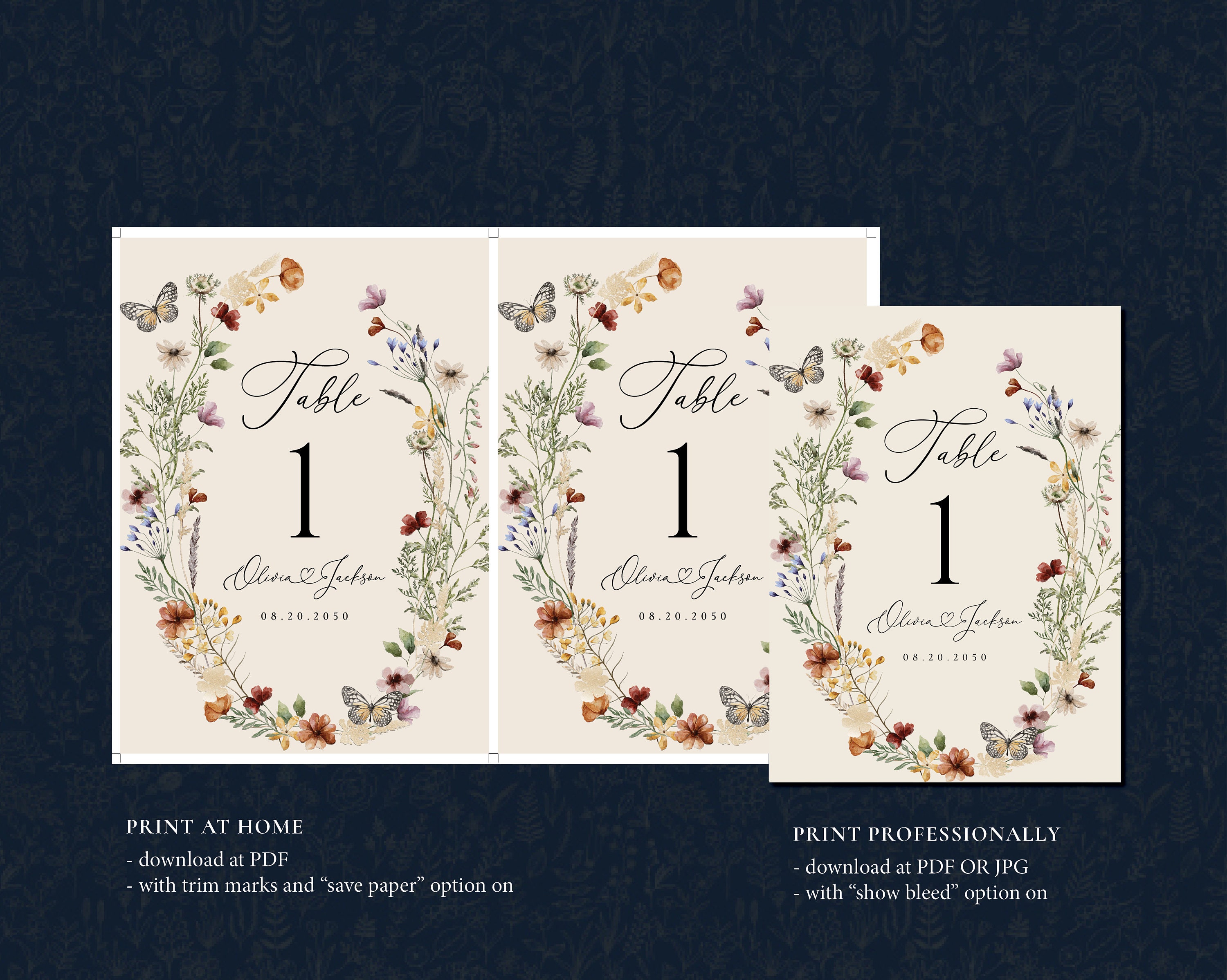 Boho Wildflowers Wedding Table Number Template, Tiny Floral Table ...