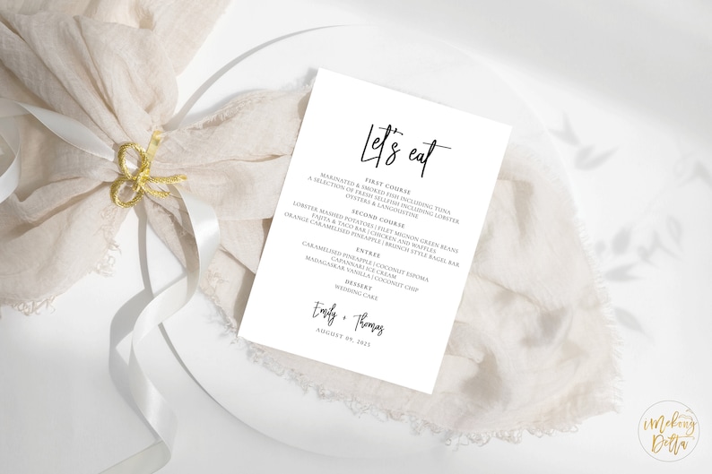 Minimalist Menu Card Template Rustic Wedding Menu Template - Etsy