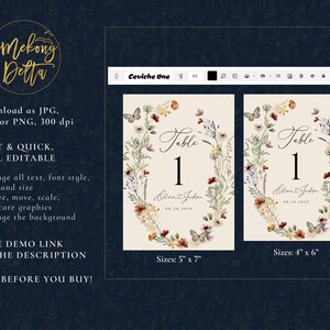 Boho Wildflowers Wedding Table Number Template, Tiny Floral Table ...