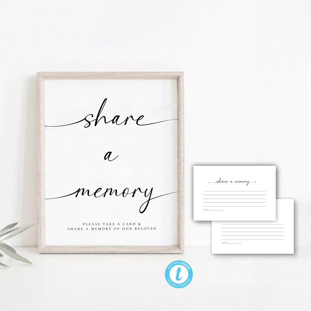 Minimalist Funeral Share a Memory Sign & Cards, Modern Share A Memory ...