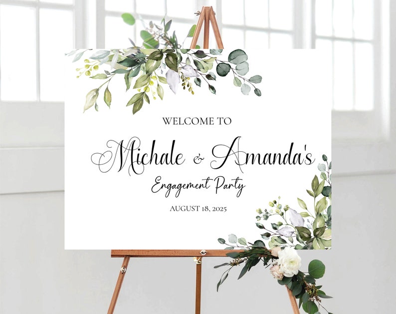 Greenery Engagement Welcome Sign Template Engagement Party - Etsy