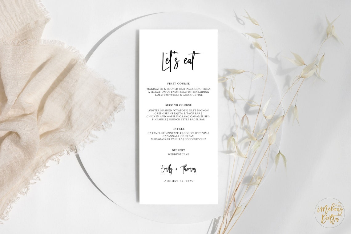 Minimalist Menu Card Template Rustic Wedding Menu Template - Etsy
