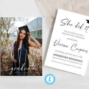 Minimalist Graduation Party With Photo Invitation, Modern Graduation ...
