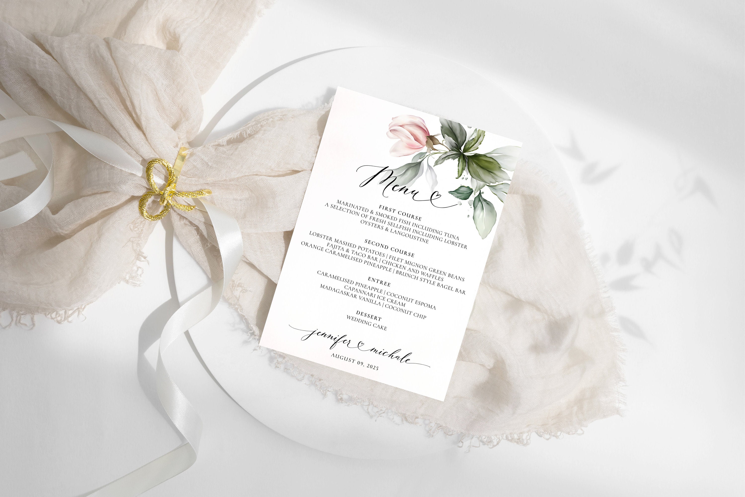 Blush Pink Roses Menu Card Template Rustic Wedding Menu - Etsy