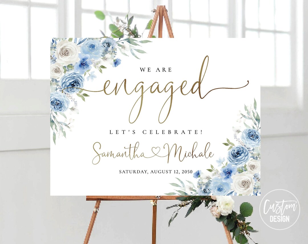 Dusty Blue Ivory We Are Engaged Sign, Bohemian Engagement Party Sign ...