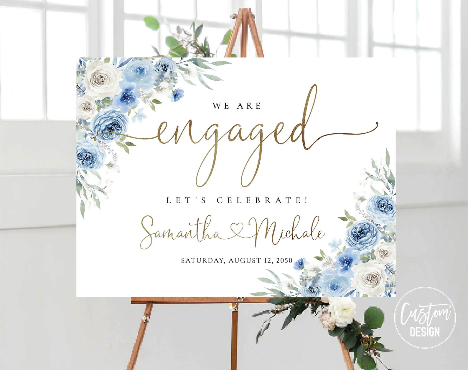 Dusty Blue Ivory We Are Engaged Sign, Bohemian Engagement Party Sign ...