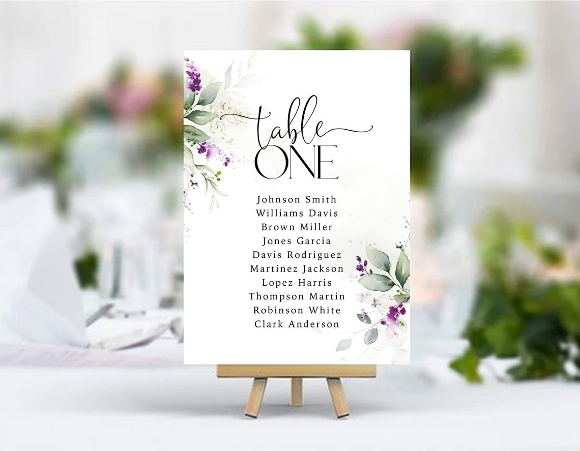 Greenery Purple Hanging Seating Chart Wedding Template, Green Lavender ...