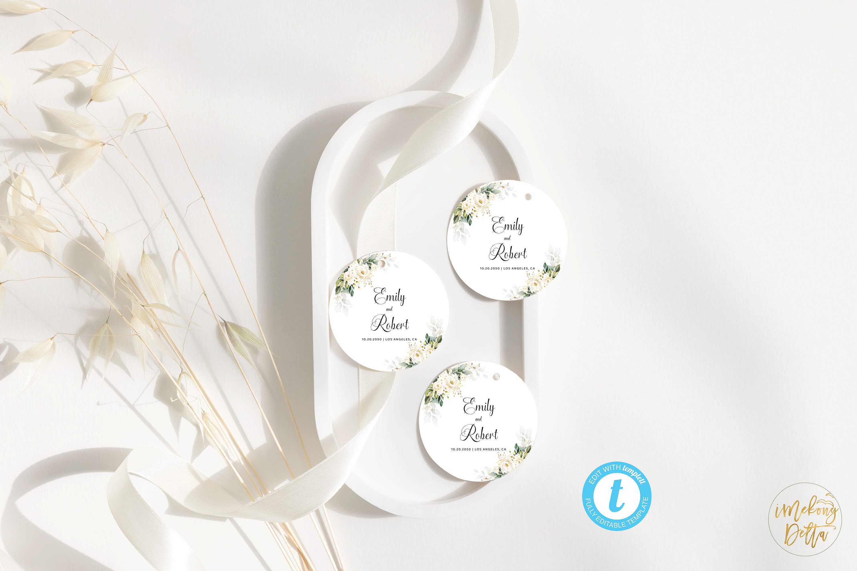White Roses Wedding Tag Template, Wedding Tag, White Roses Tag, White ...