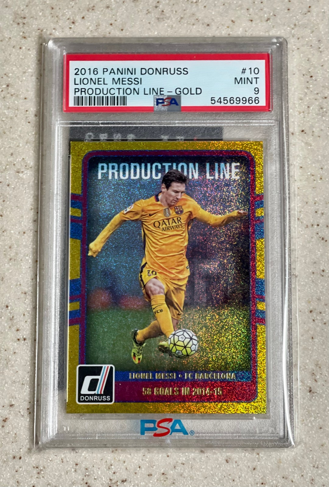 Lionel Messi 2016 Donruss Production Line Gold #48 Barcelona PSA 9 Mint ...