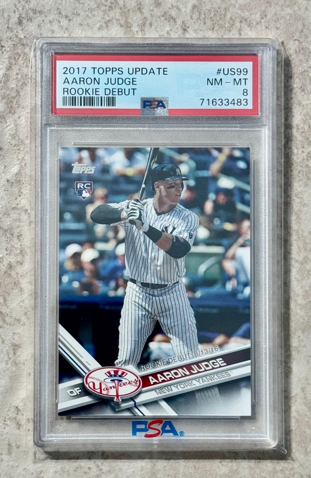 2017 Topps Update Aaron Judge Rookie Debut RC #US99 PSA 8 New York ...