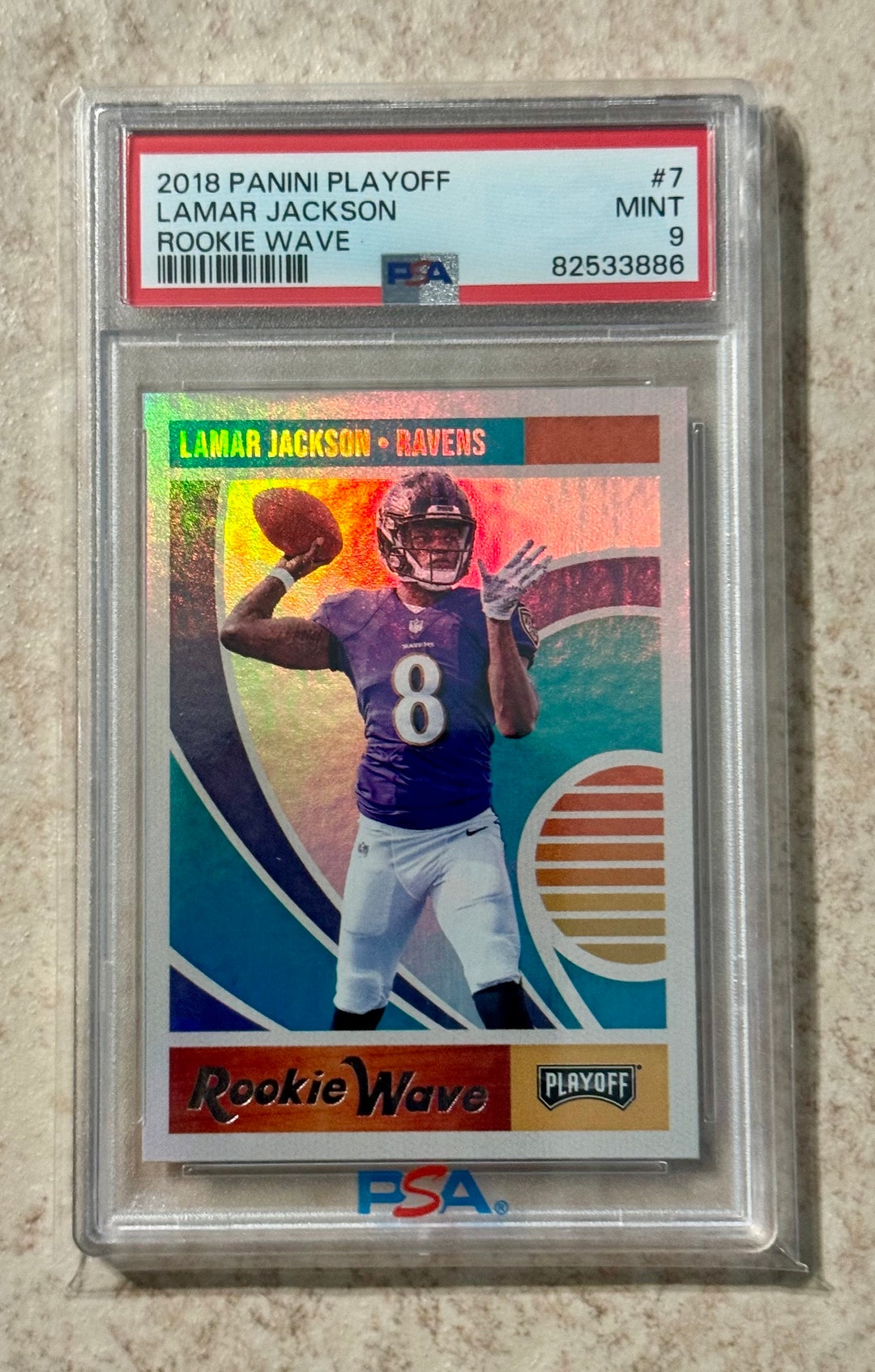 2018 Playoff Lamar Jackson Rookie Wave Rookie Card RC #7 PSA 9 Mint ...