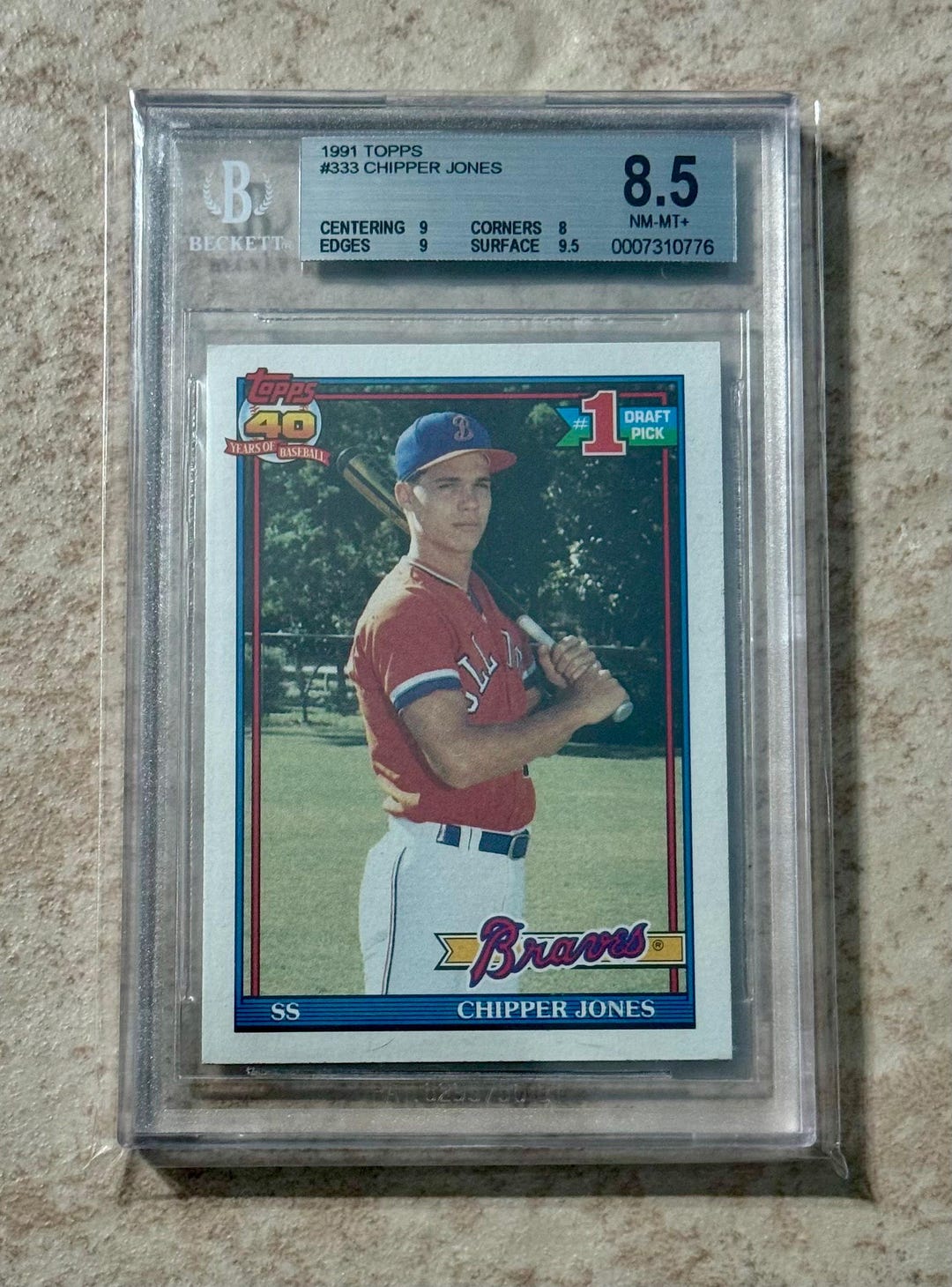 Chipper Jones ~1991 Topps BGS- 8.5 Rookie RC Card #333 Phenom Third ...
