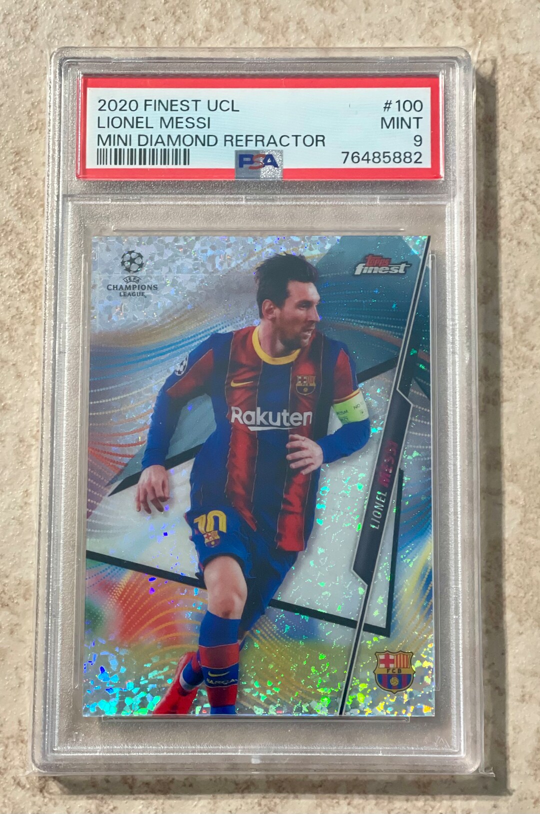 2020 Finest UCL Lionel Messi Mini Diamond Refractor /175 PSA 9 Mint ...