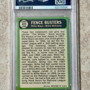 1967 Topps #423 Fence Busters W/ Willie Mays Willie Mccovey HOF PSA 5 ...
