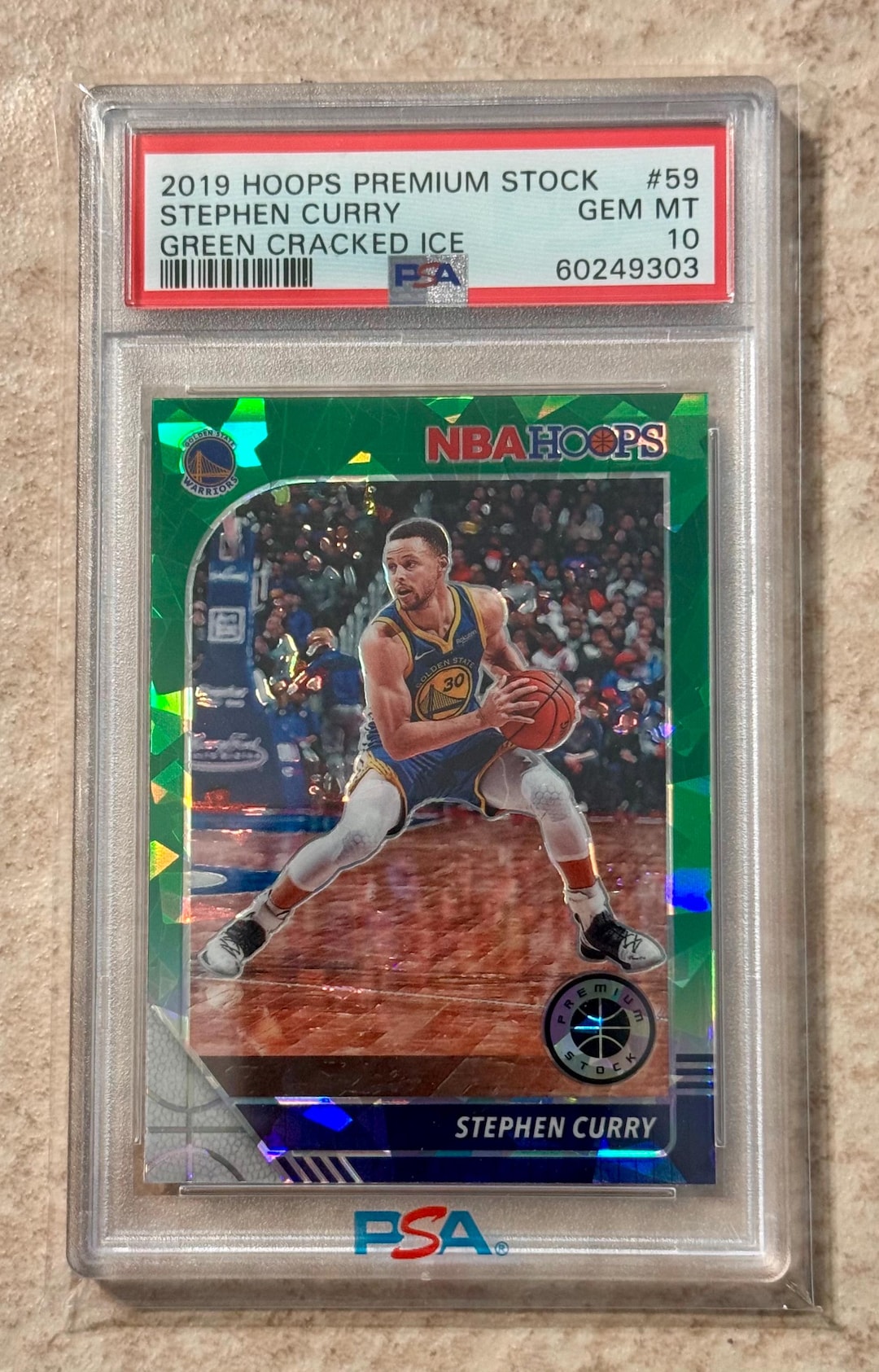 Steph Stephen Curry 2019 Hoops Premium Stock Green Cracked Ice #59 PSA ...