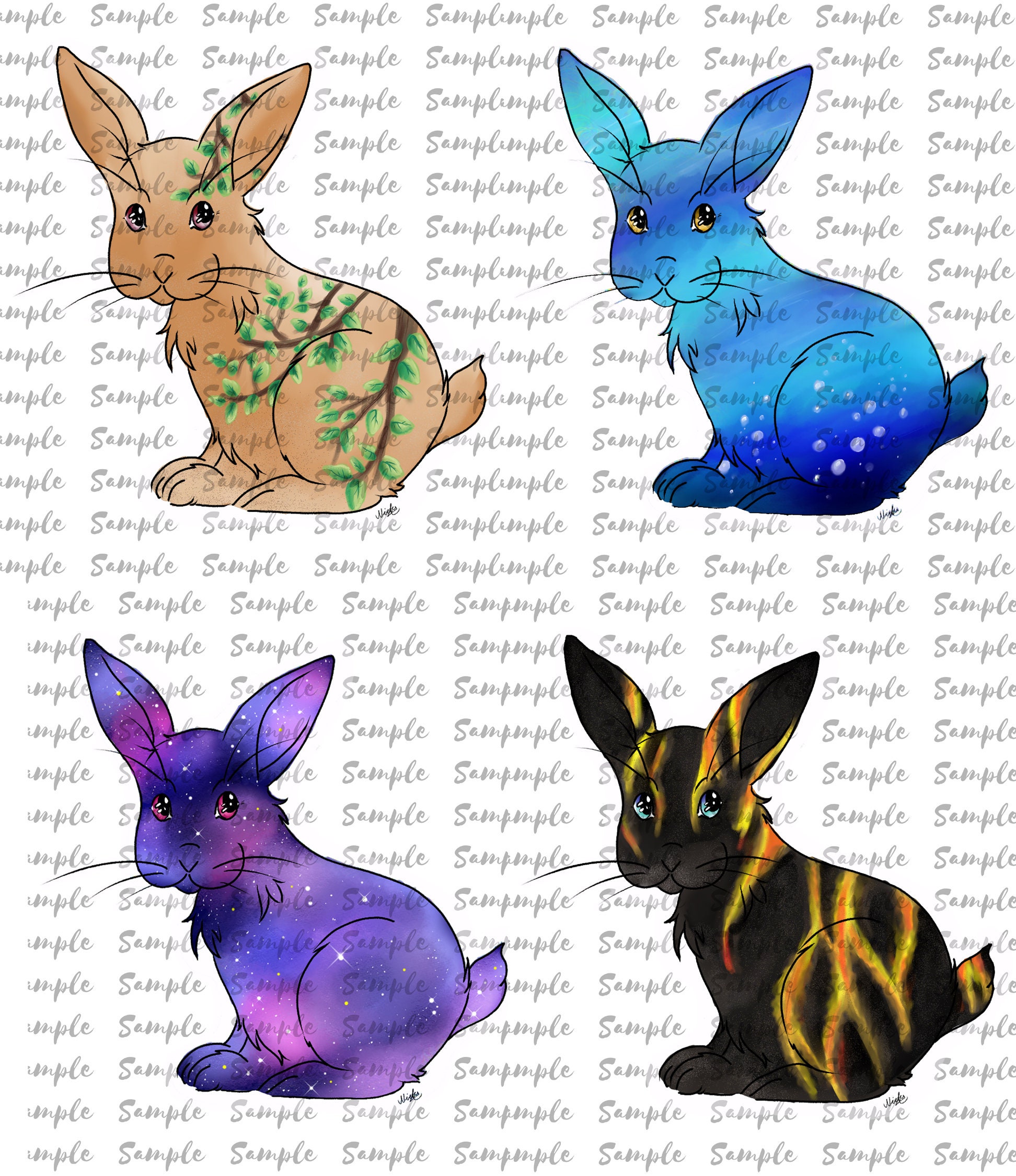 Holographic sticker elemental rabbits 10 cm earth water | Etsy