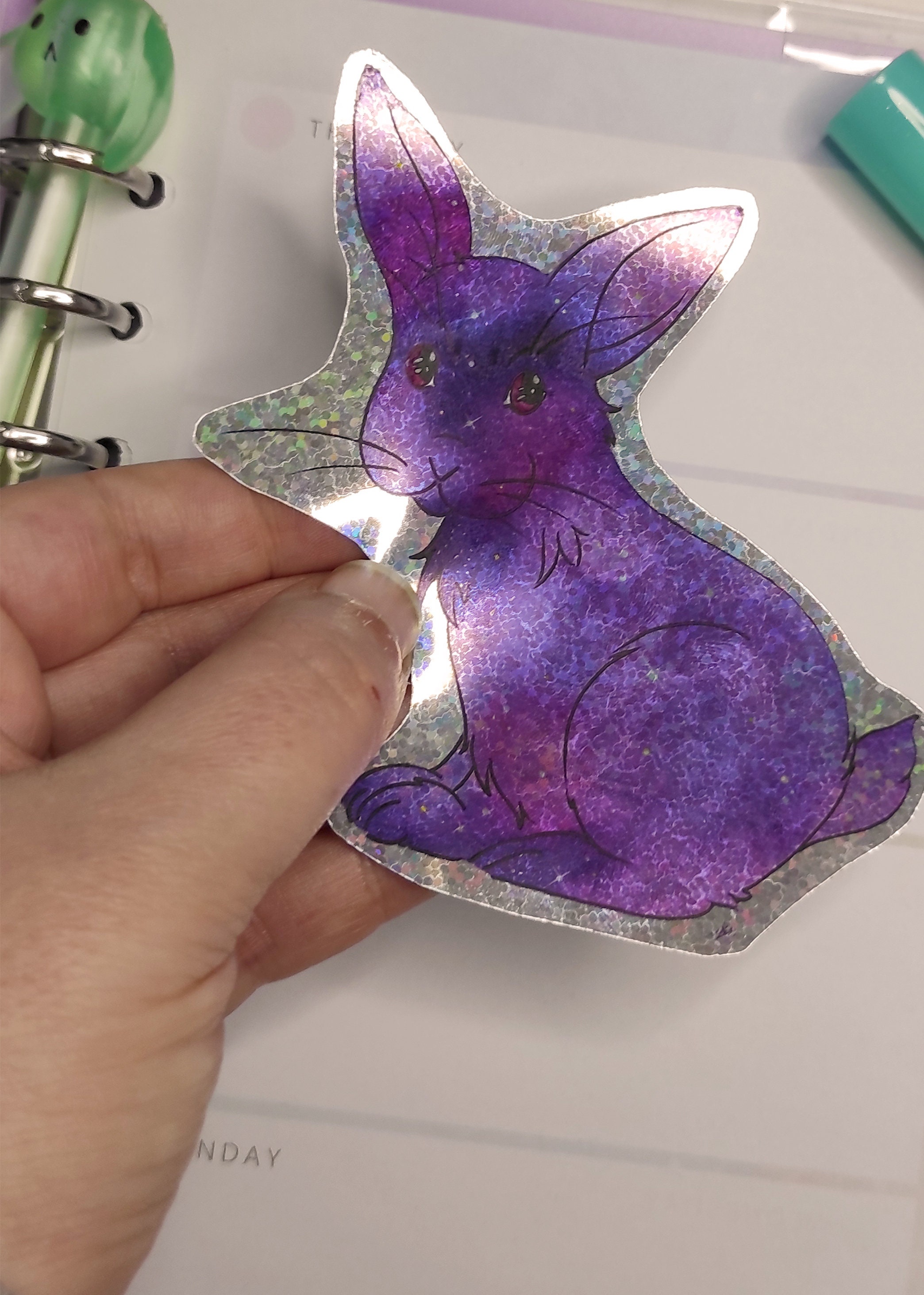 Holographic sticker elemental rabbits 10 cm earth water | Etsy