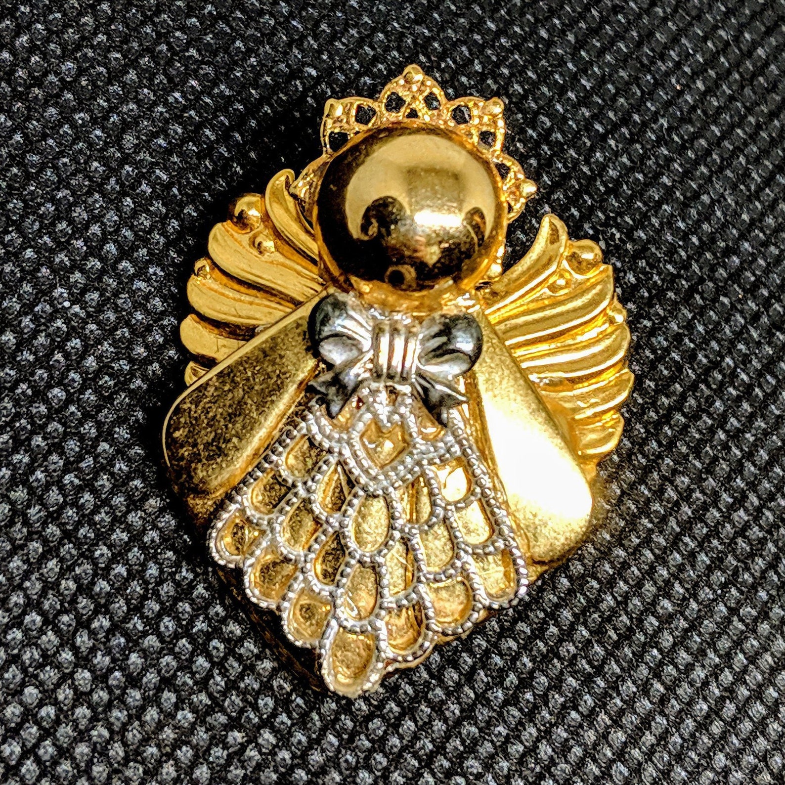 Vintage Angel Lapel Pin, Gold & Silver Tone Christmas or Guardian Angel ...