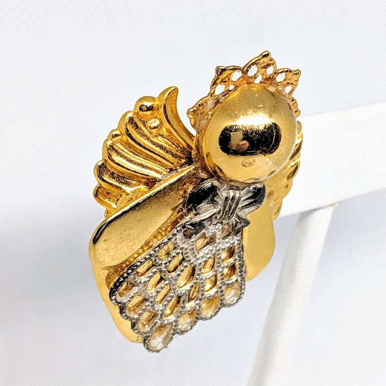 Vintage Angel Lapel Pin, Gold & Silver Tone Christmas or Guardian Angel ...