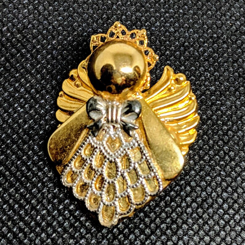 Vintage Angel Lapel Pin, Gold & Silver Tone Christmas or Guardian Angel ...