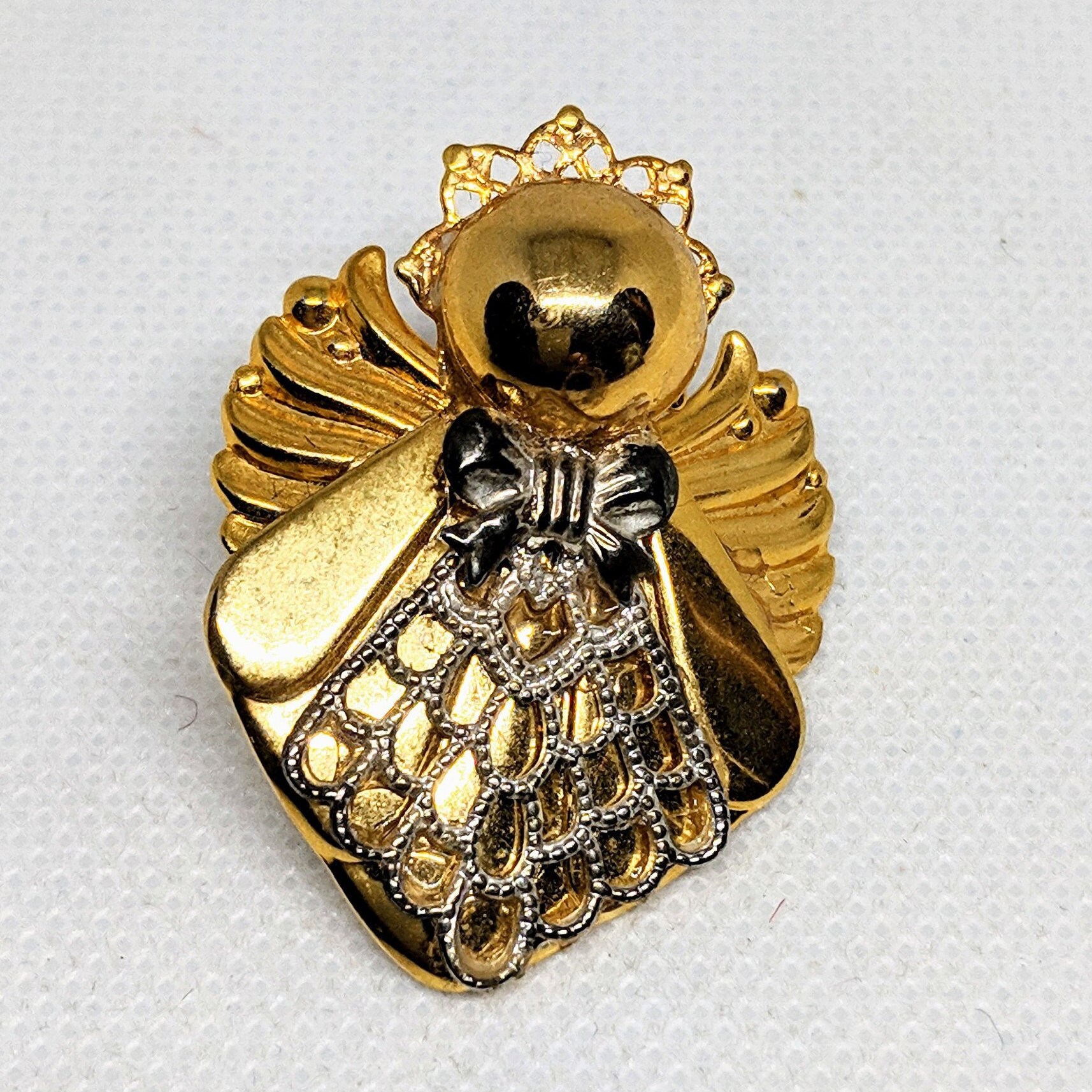 Vintage Angel Lapel Pin, Gold & Silver Tone Christmas or Guardian Angel ...