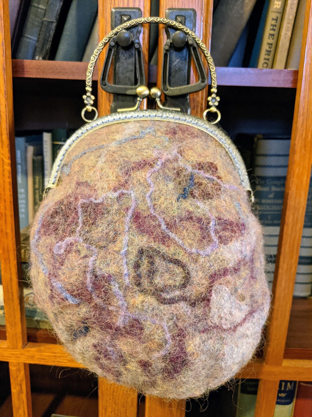 Felt Handbag - One of a Kind Wool Felted Purse With Kiss Clasp About 8 ...